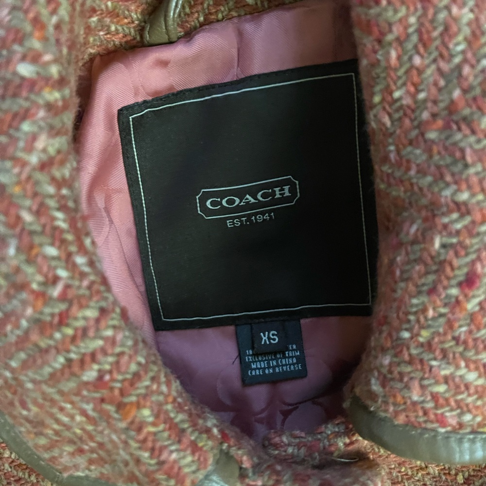 Coach Tweed Wool Coat With Leather Trim - Gem